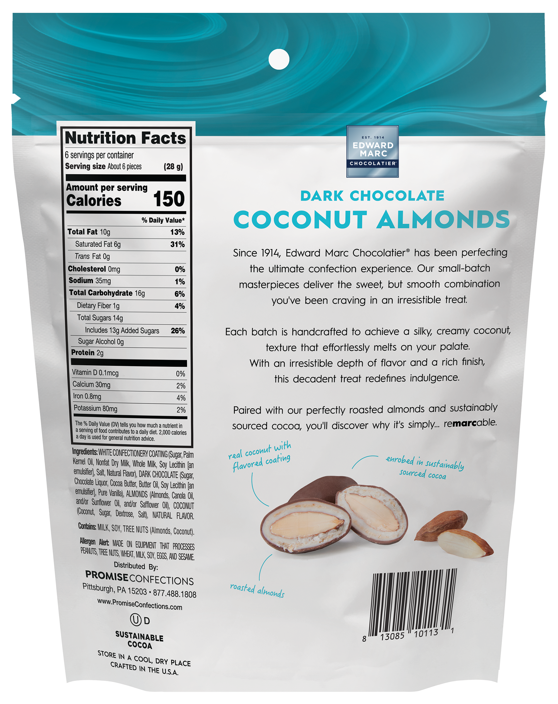 Dark Chocolate Coconut Almonds - Edward Marc Chocolatier